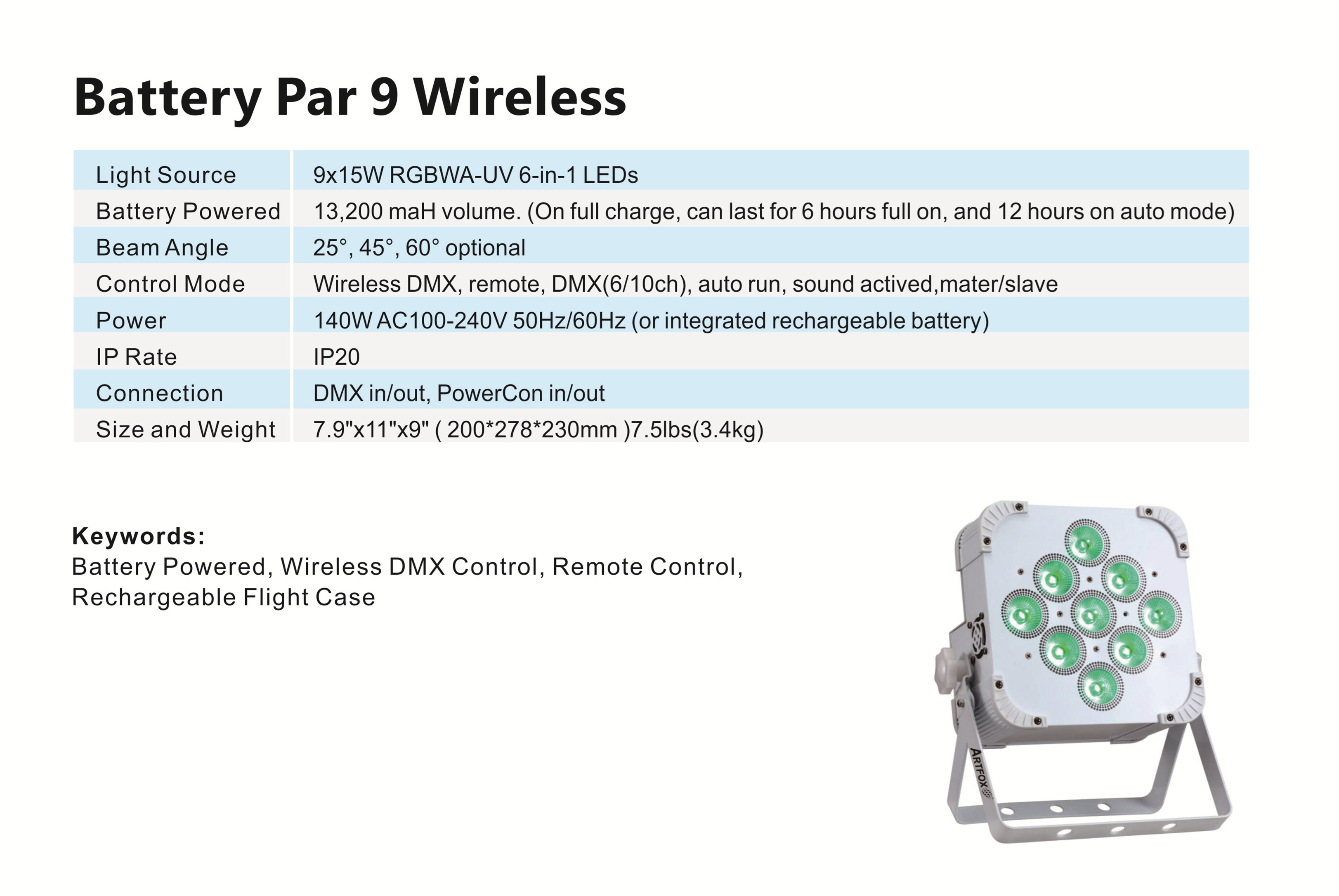 Battery Par 9 Wireless - ArtFox Lighting